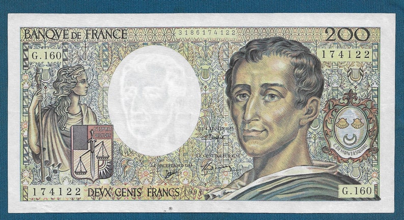 200 Francs 1994. France Banknotes Devx Cents Francs - Etsy