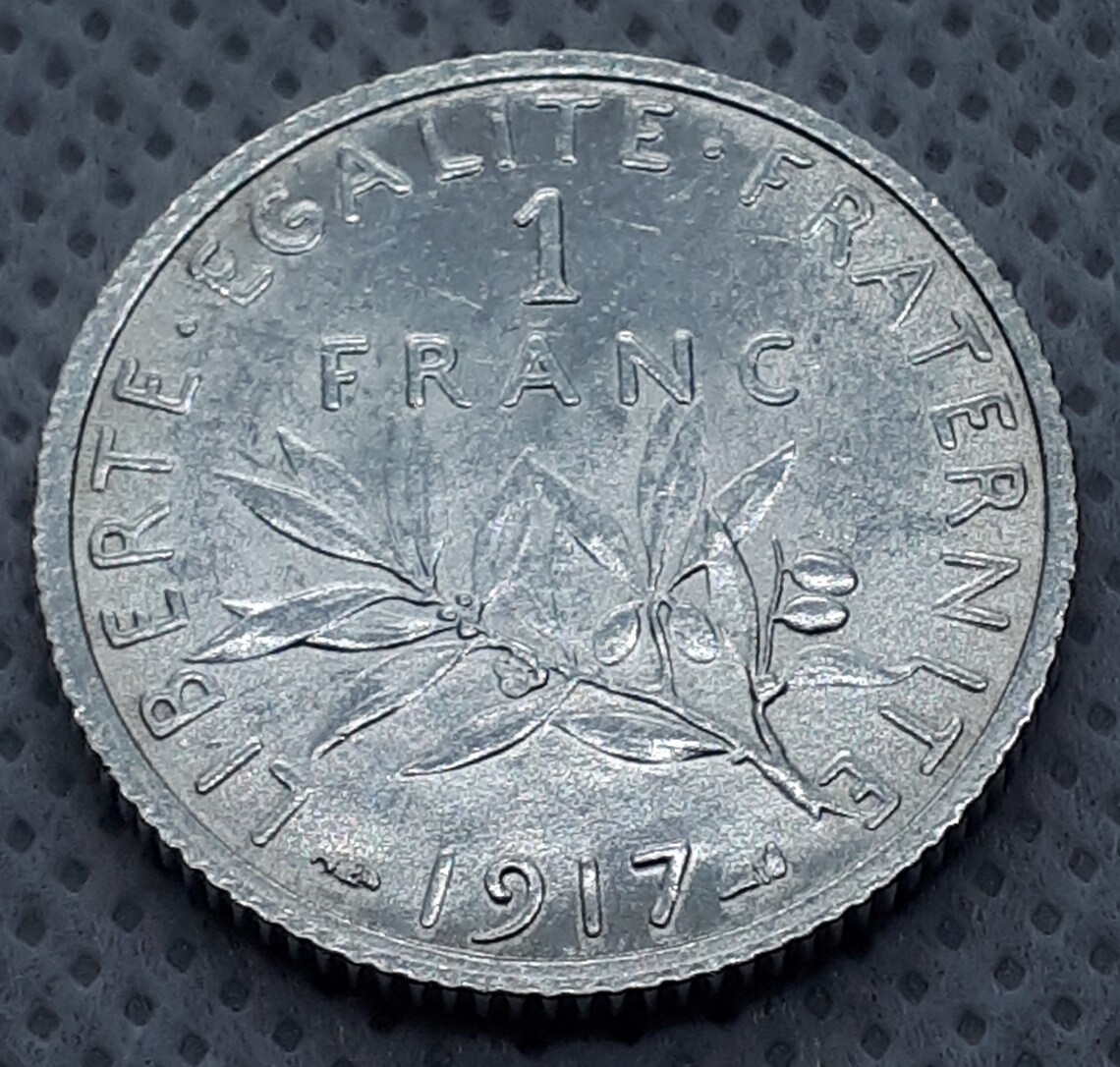 1 Franc 1917. France Silver Coin, REPUBLIQUE FRANÇAISE - Authentic ...