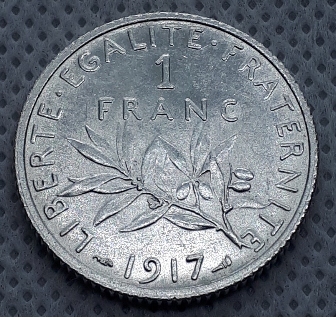 1 Franc 1917. France Silver Coin, REPUBLIQUE FRANÇAISE - Authentic ...