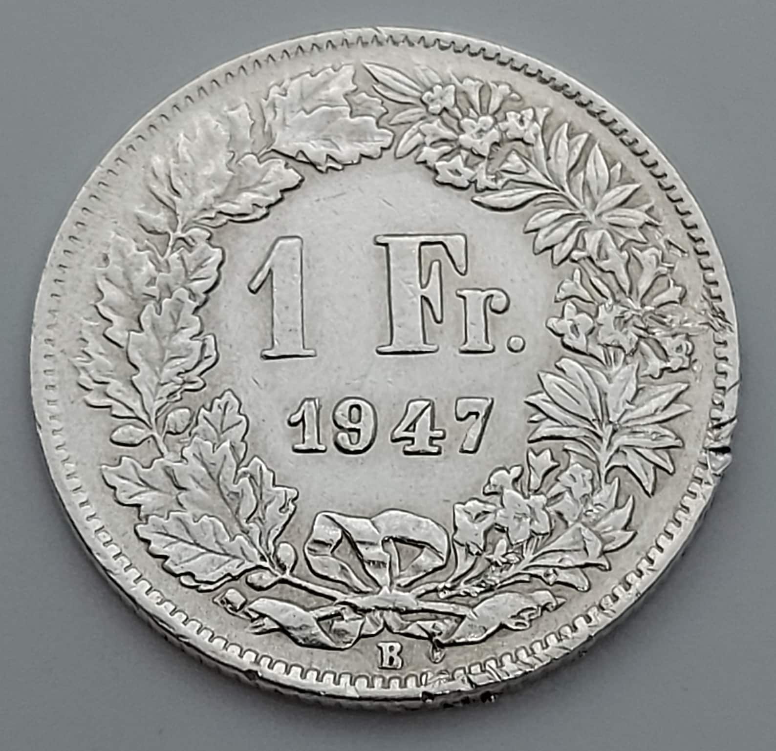 1 Franc / Franken / Franco 1CHF 1947. Silver Coins From Switzerland ...