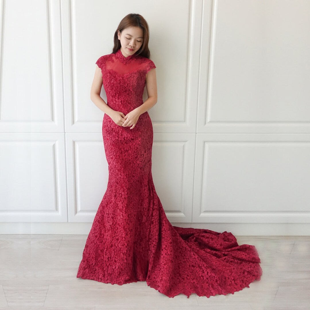Custom Made to Order Red Open Back Lace Asian Chinese Wedding Tea ...