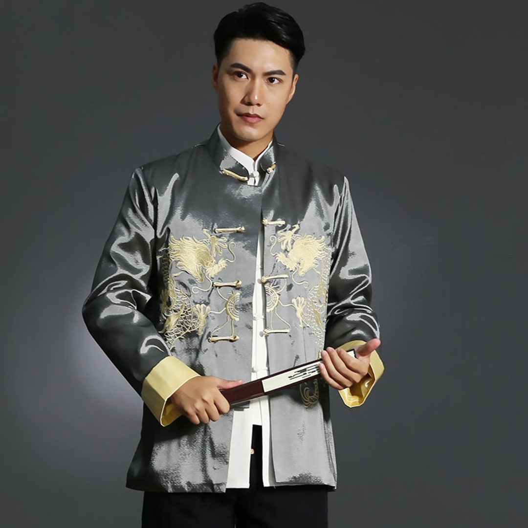 Mens Chinese Embroidered Dragon Manchu Tang Mandarin Jacket Suit - Etsy