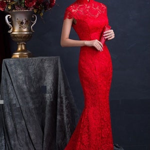 Custom Made to Order Red Open Back Lace Chinese Wedding Tea Ceremony ...
