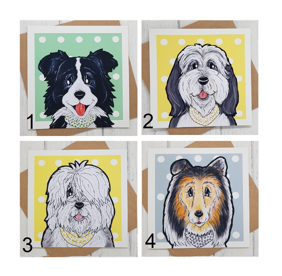 Border Collie Card, Bearded Collie Card, Beardie, Old English Sheepdog ...
