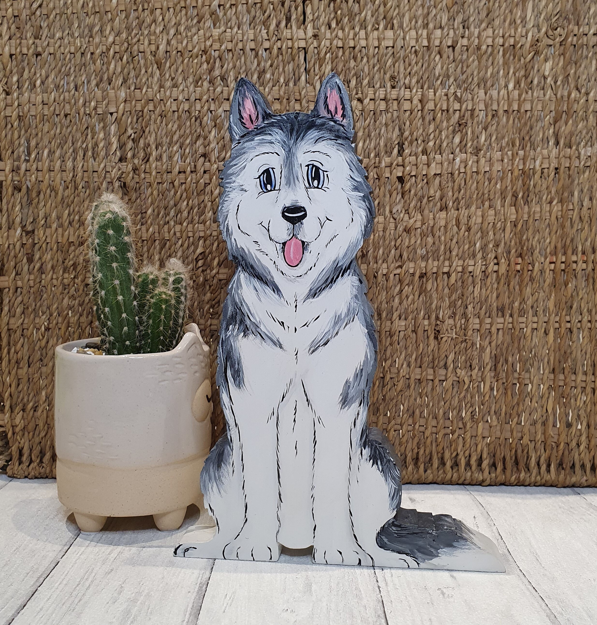Husky Wooden Husky Husky Figure Dog Portrait Handpainted Wooden Dog Dog ...