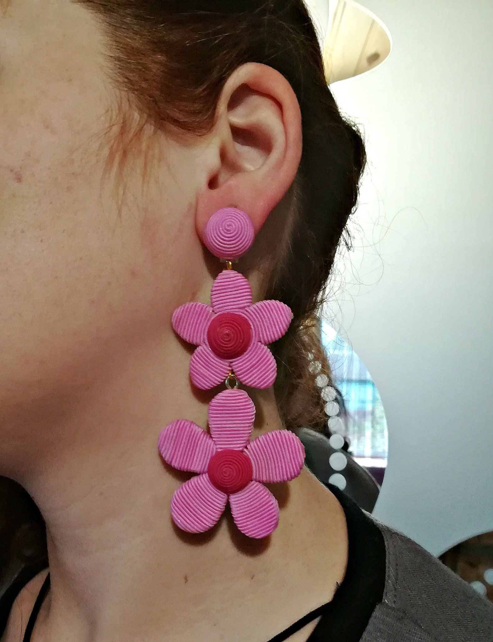 Double Multicolor Daisy Drop Earrings/daisy Bon Bon | Etsy