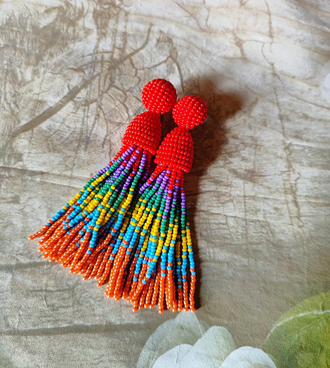 Rainbow Oscar De La Renta Styl Earrings Beaded Tassel Earrings ...