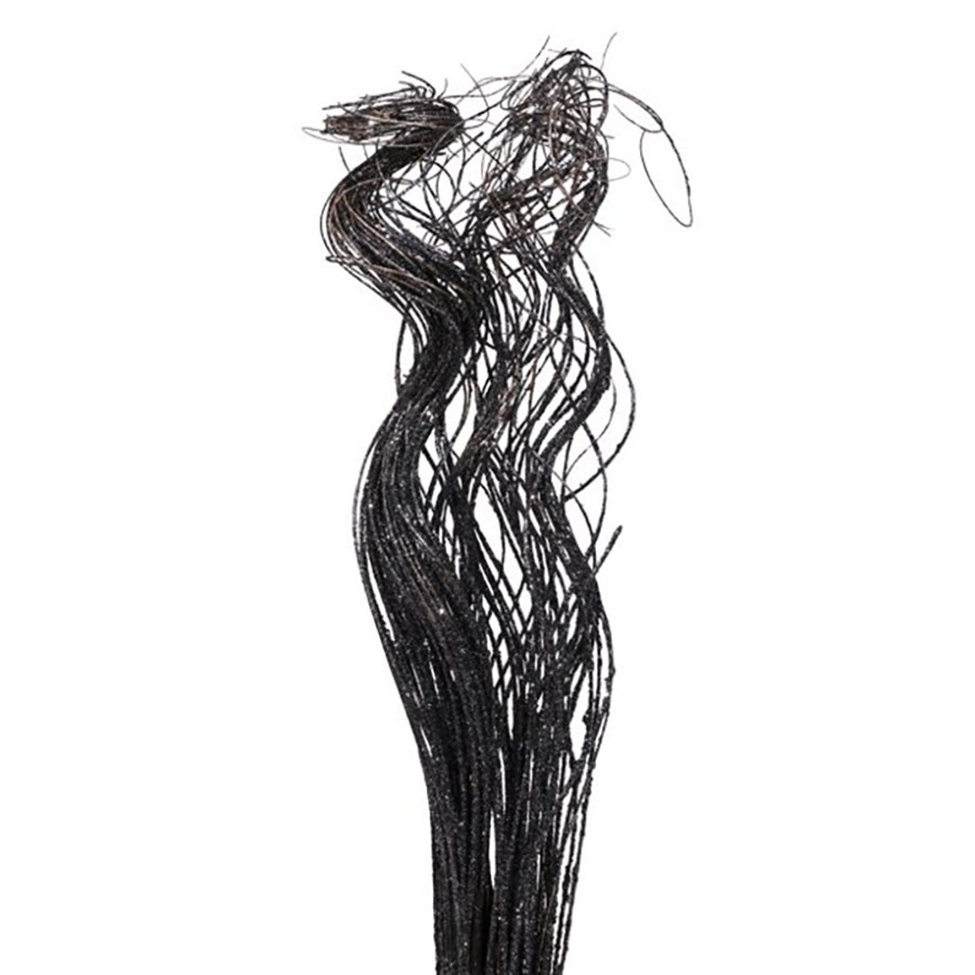 ARTIFICIAL Curly Ting Sparkle Glitter Pack of 40-50 Stems 2ft Black ...