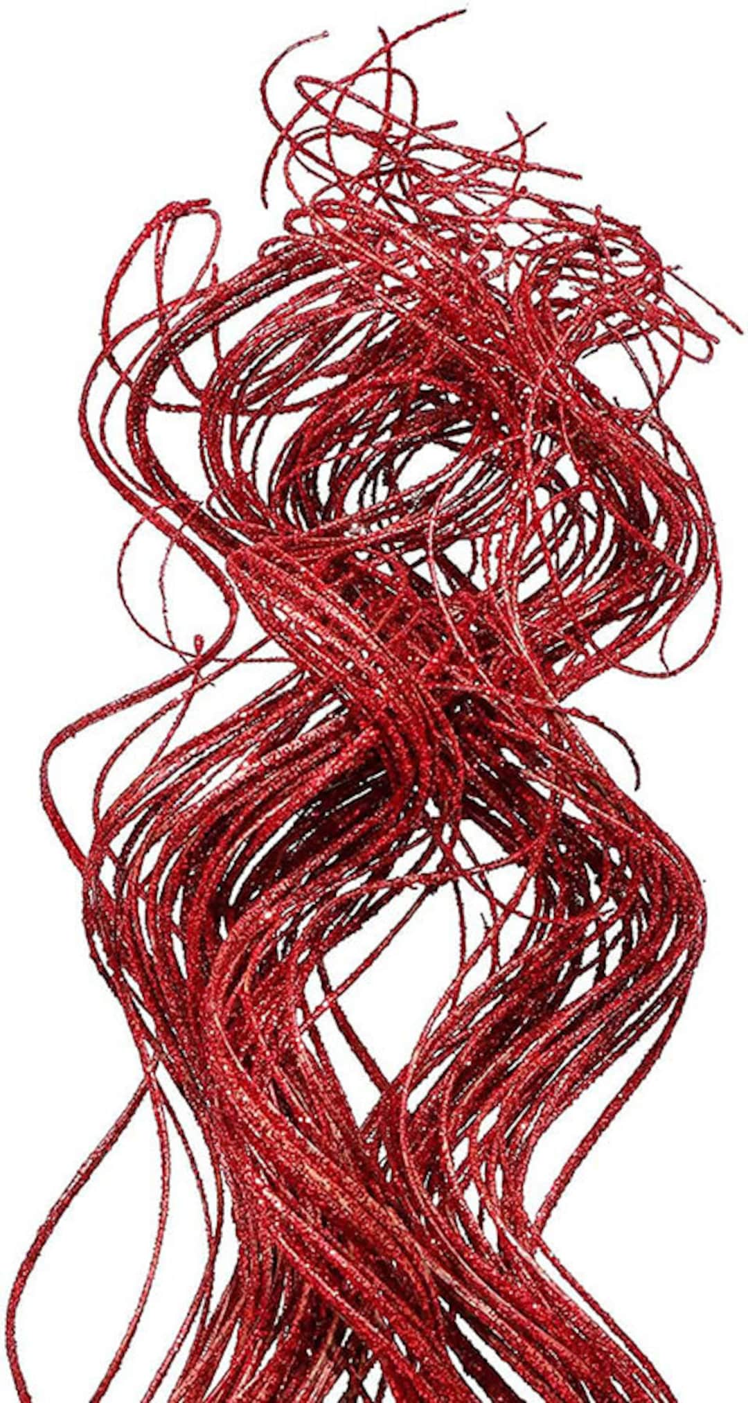 ARTIFICIAL Curly Ting Sparkle Glitter Pack of 40-50 Stems 2ft Red ...