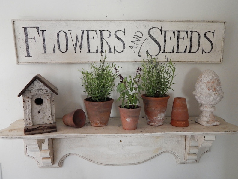 FLOWERS and SEEDS SIGN Vintage Style Signs, Hand Made Signs,distressed ...