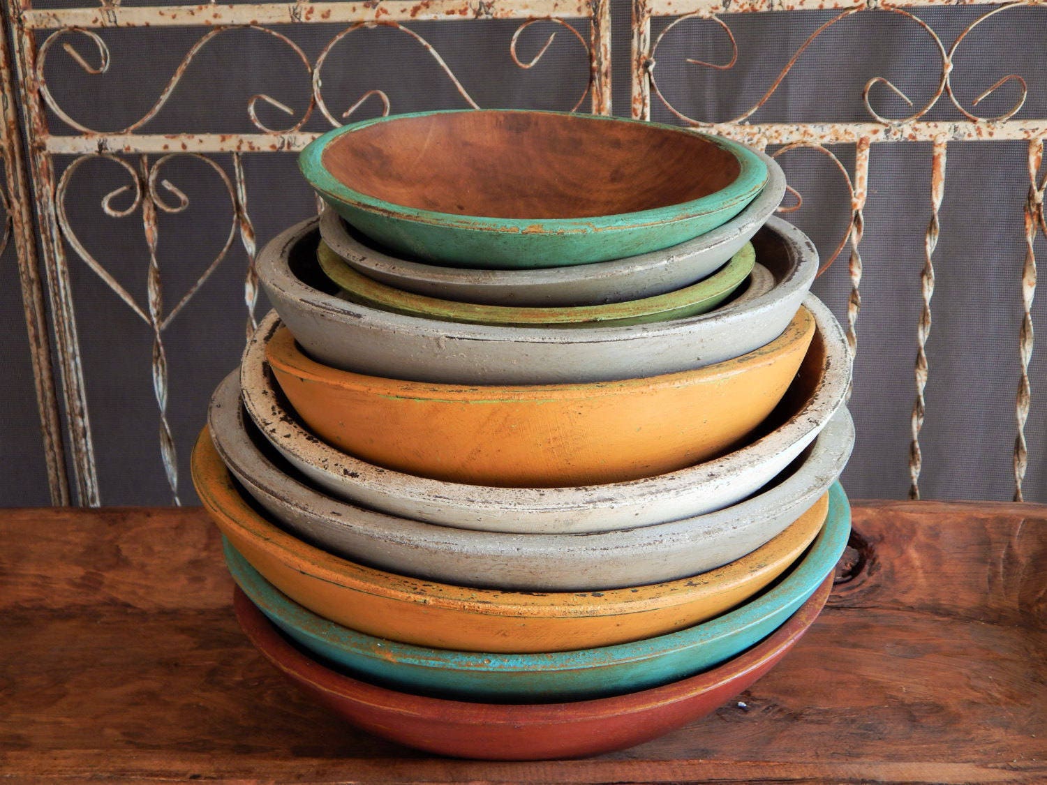 PAINTED WOODEN BOWLS/ 15 Inch Bowl / Farmhouse Decor/wood - Etsy