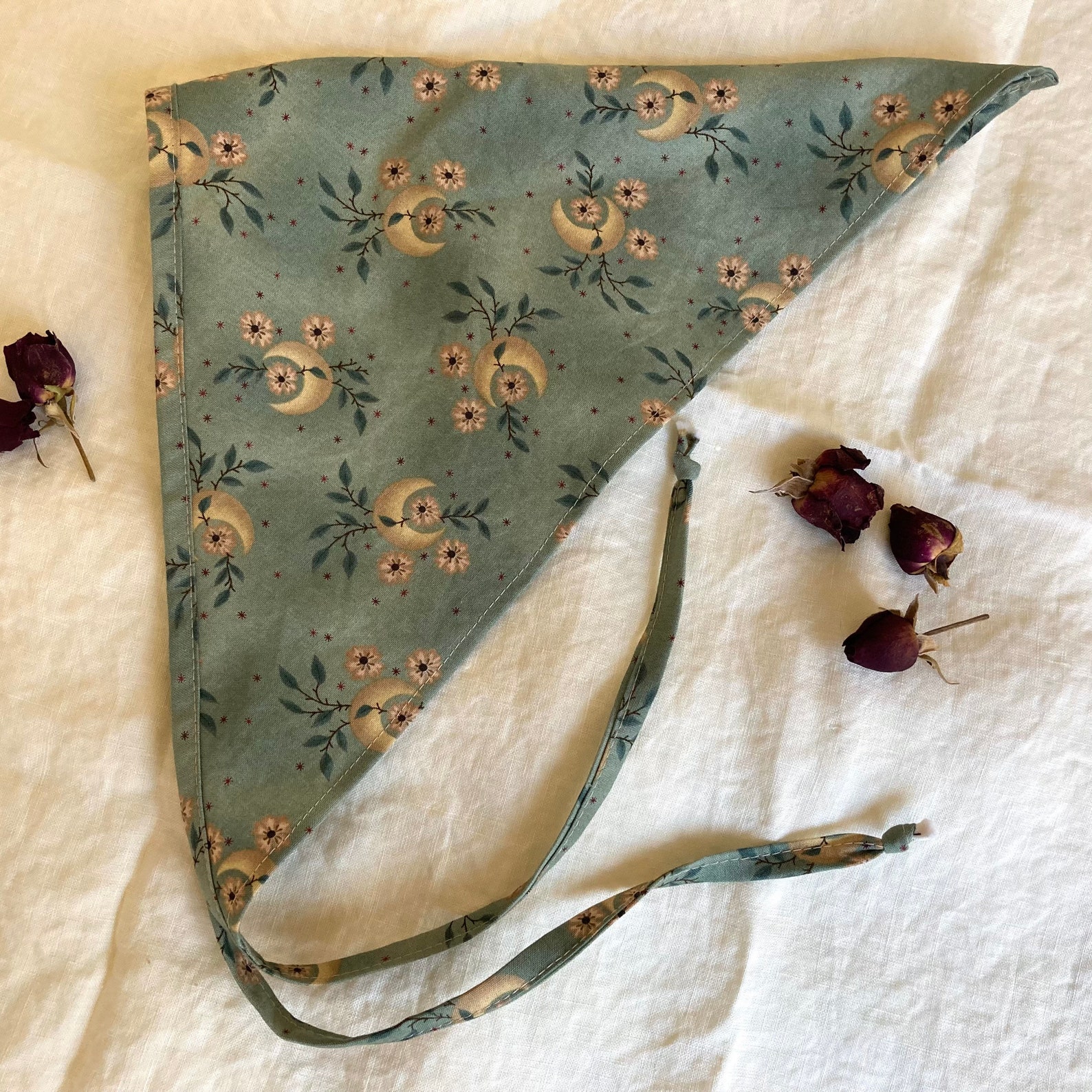 Sage Moon Triangle Hair Scarf in Green With Crescent Moons and - Etsy