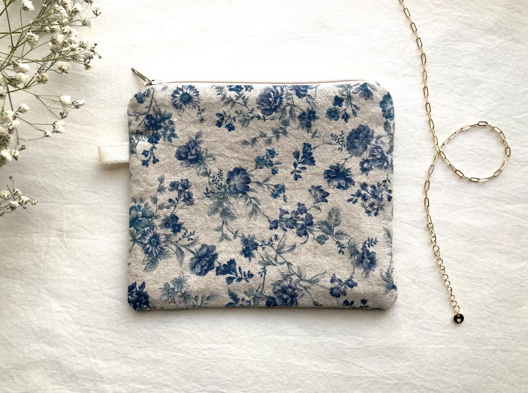 Rose Toile Zipper Pouch in Ecru Canvas, Small and Dainty Mini Bag for ...