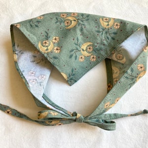 Sage Moon Triangle Hair Scarf in Green With Crescent Moons and Leaves ...