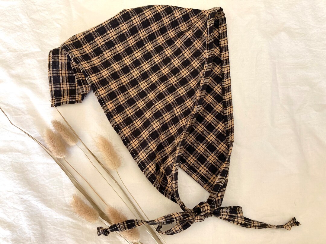 Plaid Hair Bandana in Black and Tan, Homespun Cute Cotton Triangle ...