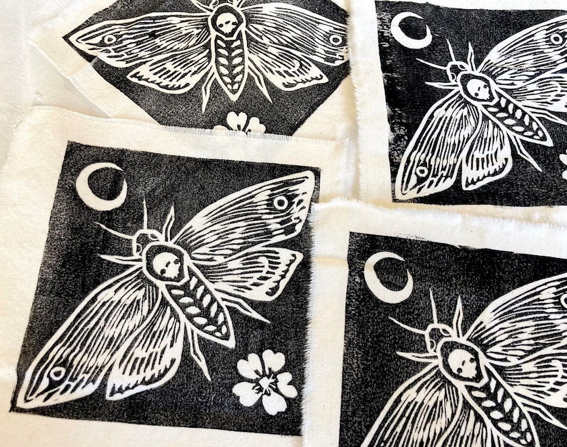 Handprinted Moth Patch One 8x8 Inch Deaths Head Hawk Moth - Etsy