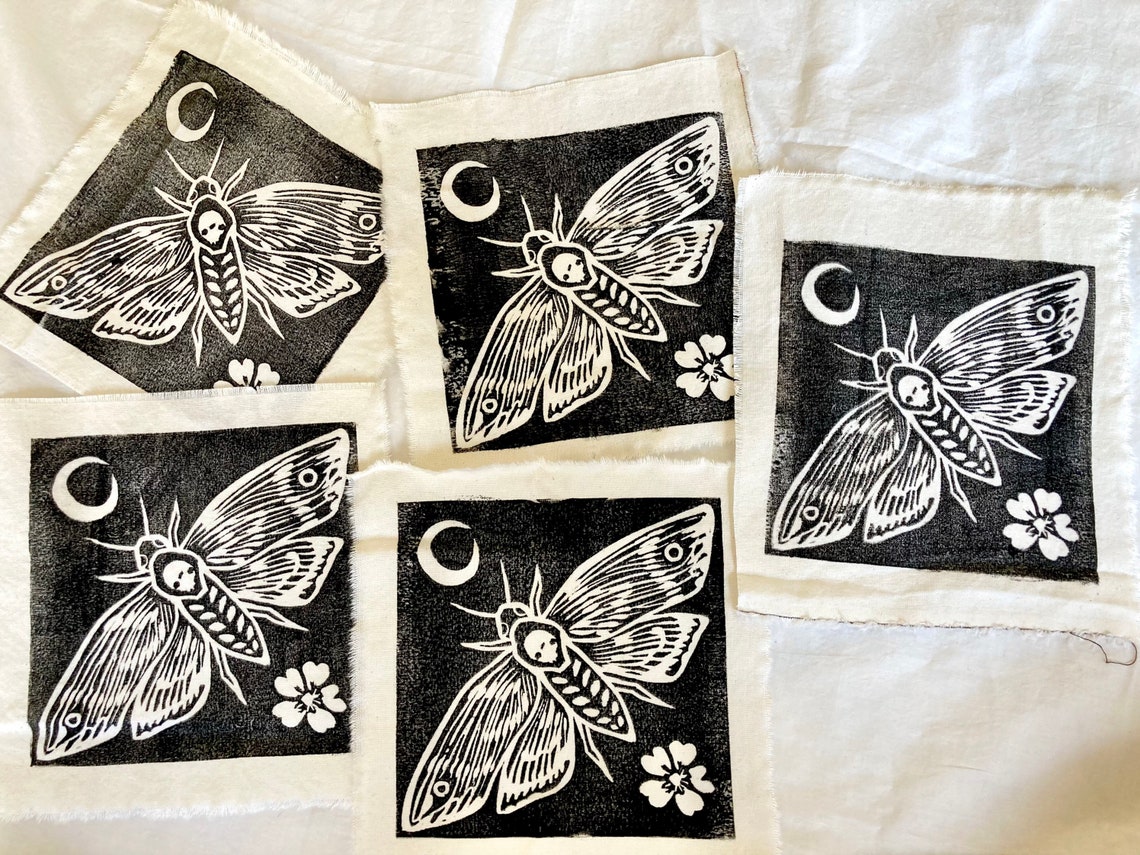Handprinted Moth Patch One 8x8 Inch Deaths Head Hawk Moth - Etsy