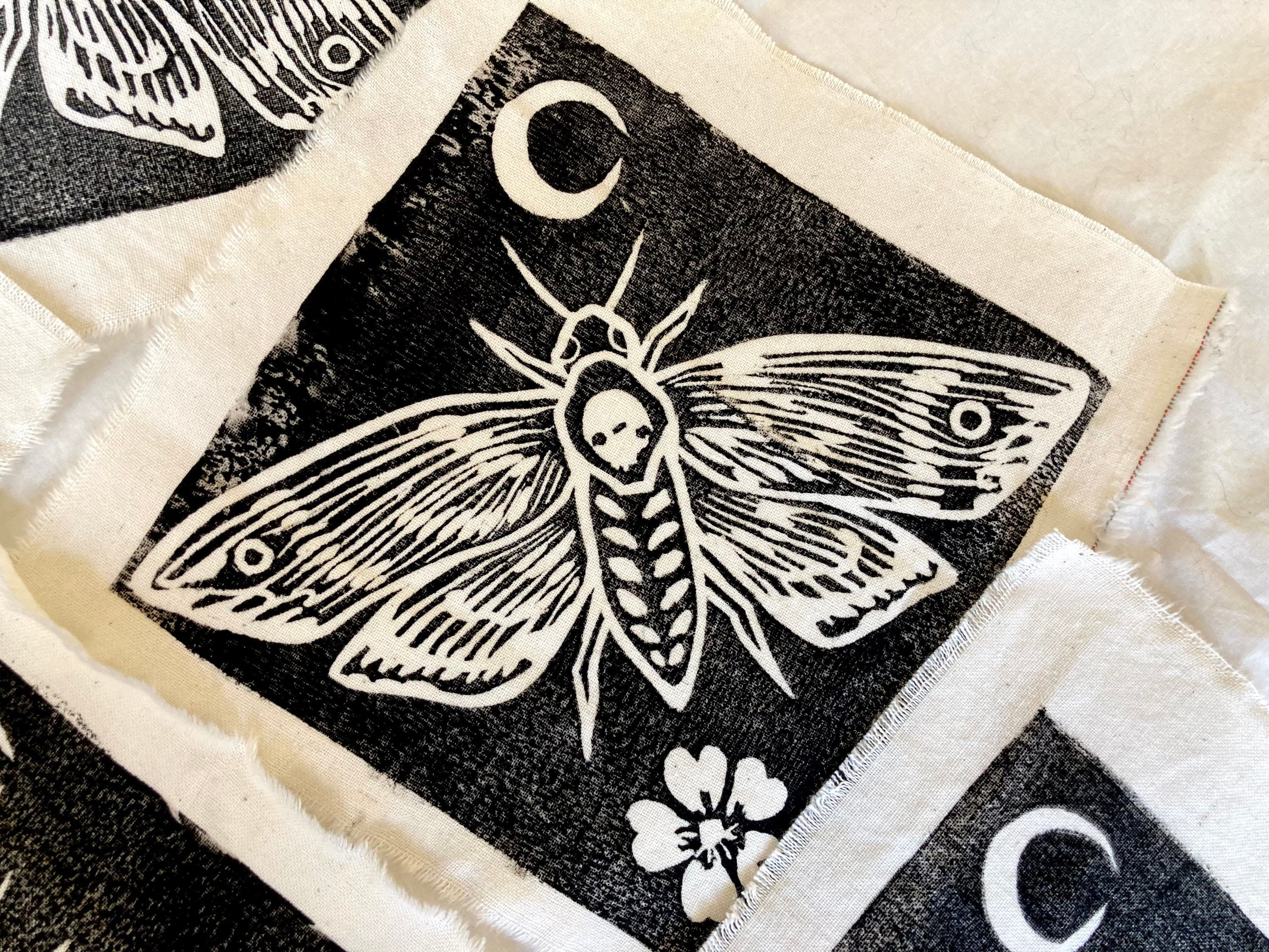 Handprinted Moth Patch One 8x8 Inch Deaths Head Hawk Moth - Etsy