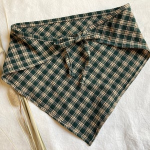 Forest Plaid Hair Bandana in Emerald Green and Tan, Homespun Textured ...