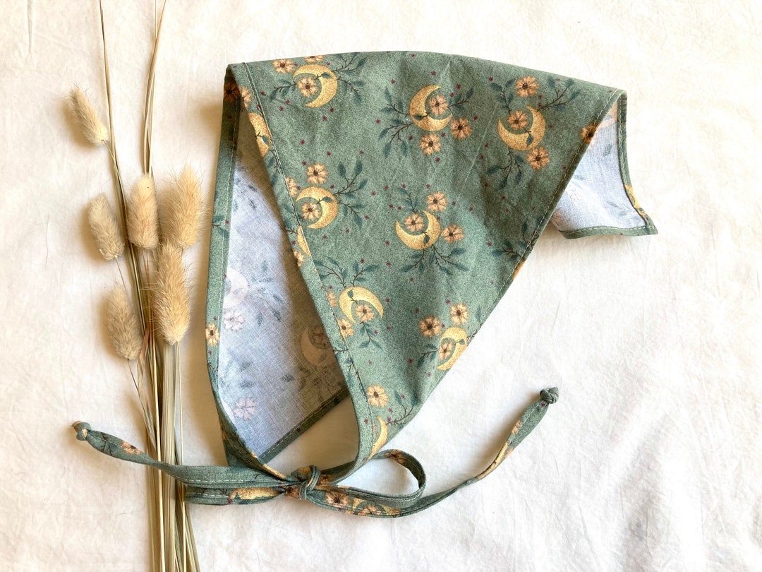 Sage Moon Triangle Hair Scarf in Green With Crescent Moons and Leaves ...