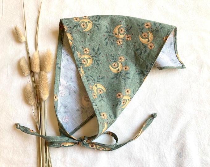 Sage Moon Triangle Hair Scarf in Green With Crescent Moons and Leaves ...
