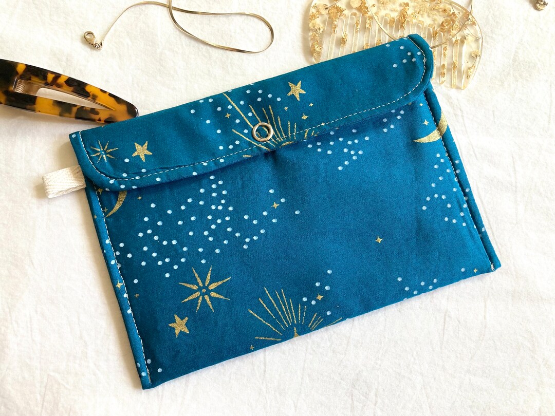 Celestial Padded Pouch, Small Snap Bag for Accessories in Blue With ...