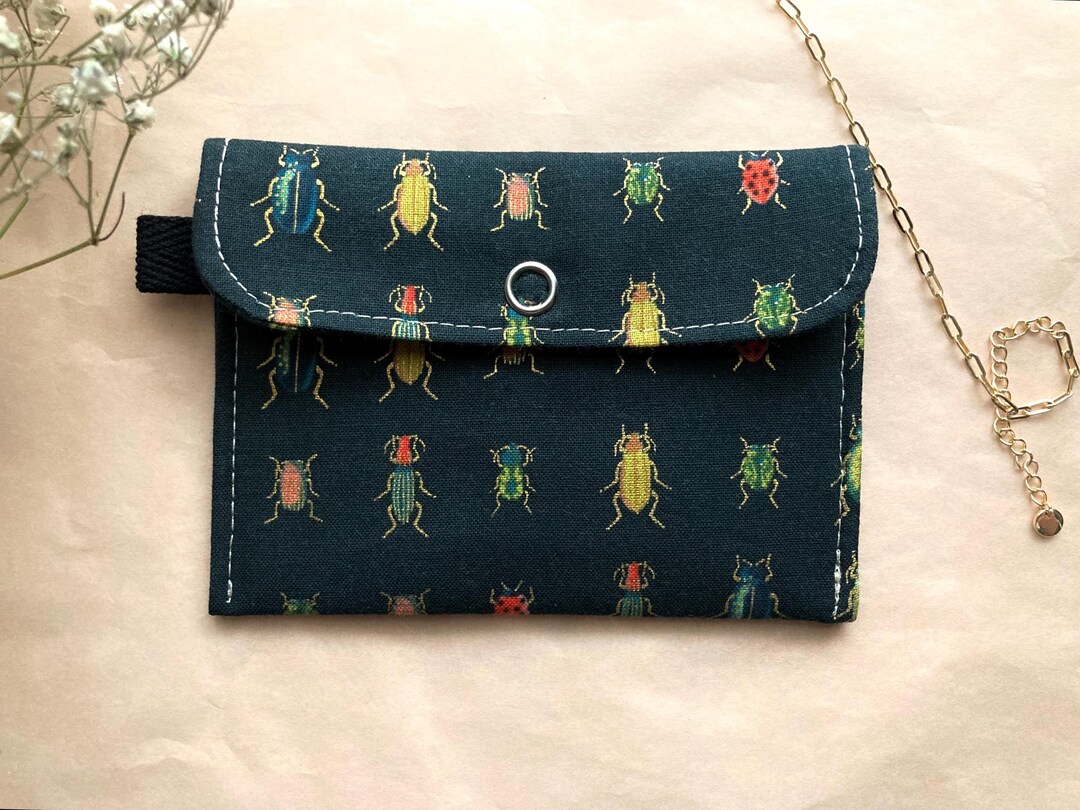 Beetle Coin Pouch: Dark Teal Fabric Wallet With Metallic Gold Insects ...
