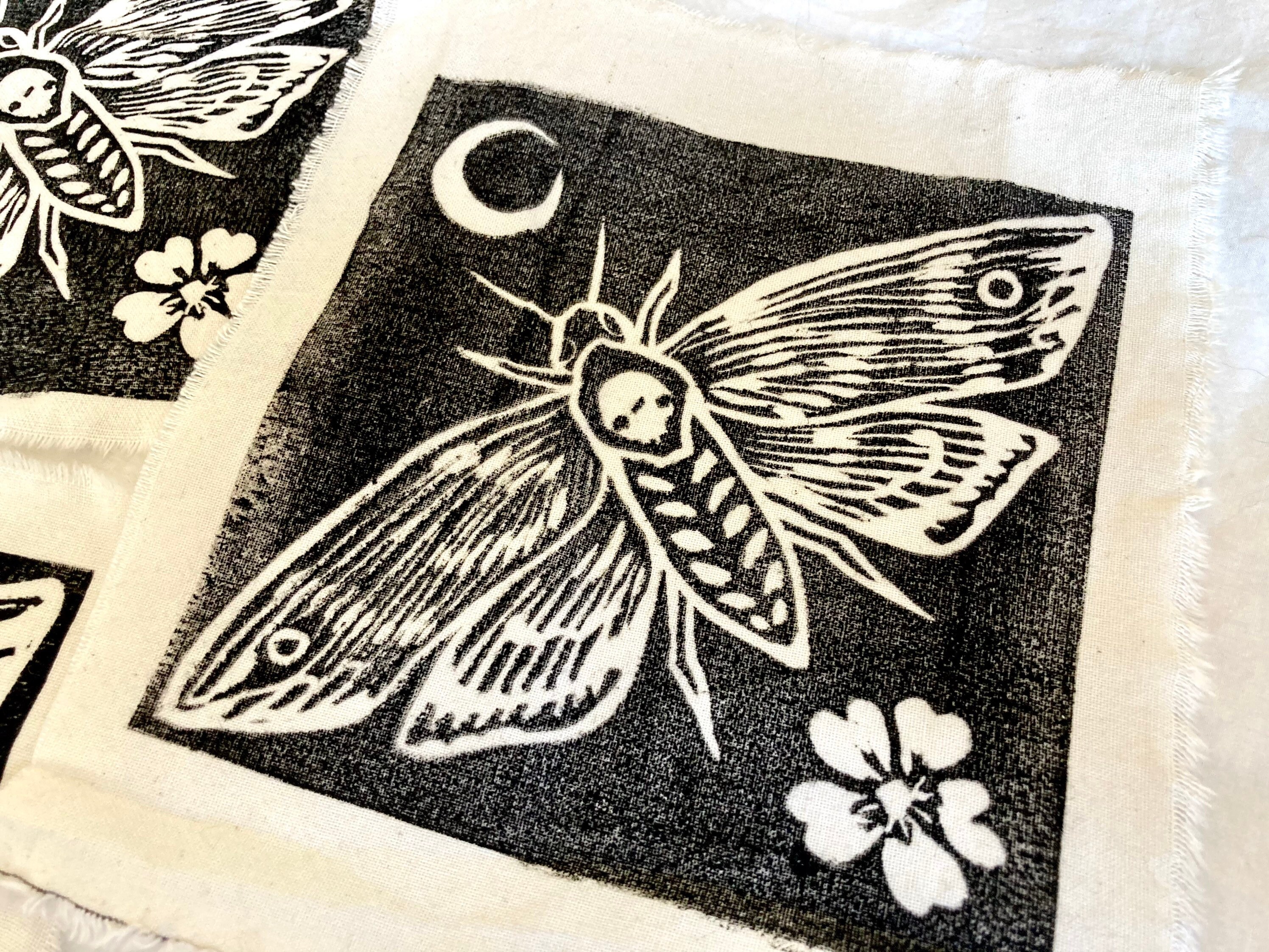 Handprinted Moth Patch One 8x8 Inch Deaths Head Hawk Moth - Etsy