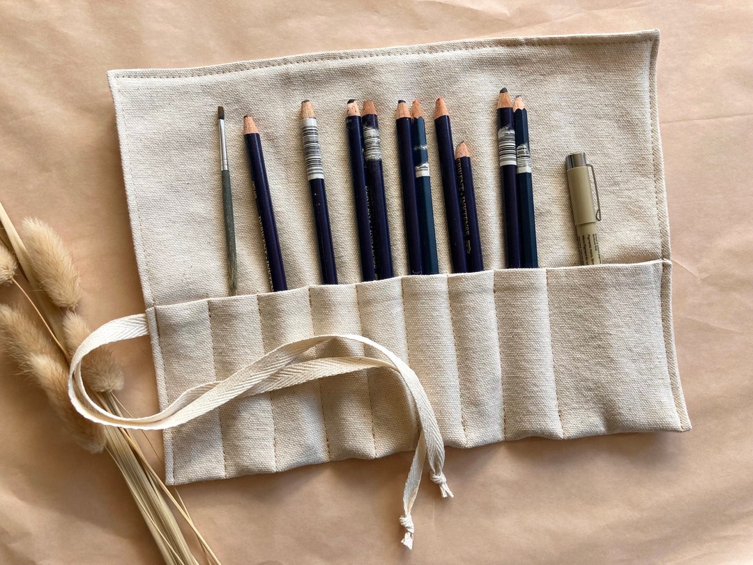 Natural Canvas Tool Roll for Pens and Pencils, Art and Craft Organizer ...