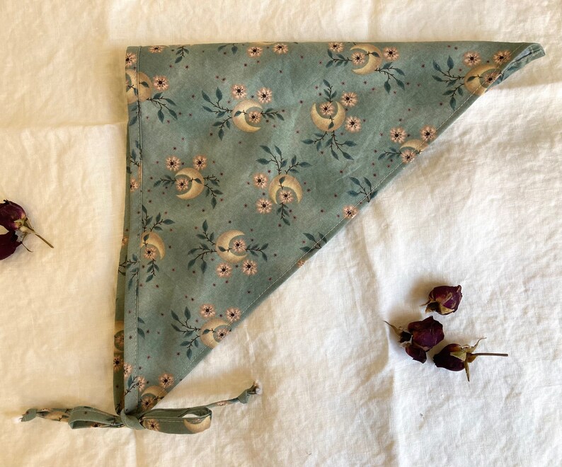 Sage Moon Triangle Hair Scarf in Green With Crescent Moons and - Etsy