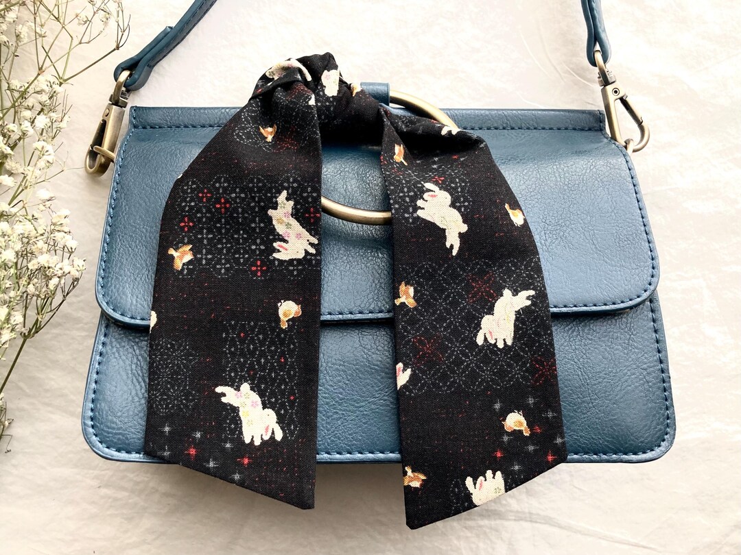 Japanese Rabbits Purse Scarf in Black With Boro Print, Cute Handmade ...