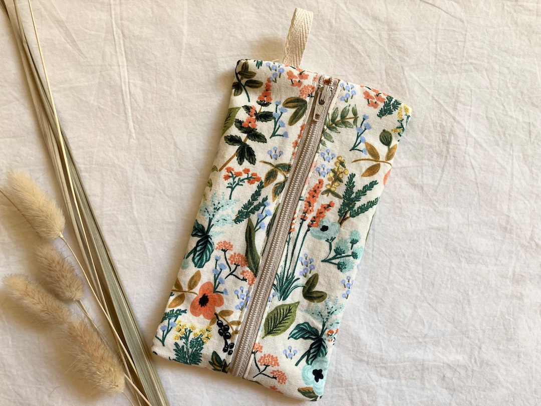 Herb Garden Zipper Pouch, Cute Small Cream Bag With Flower for Pens and ...