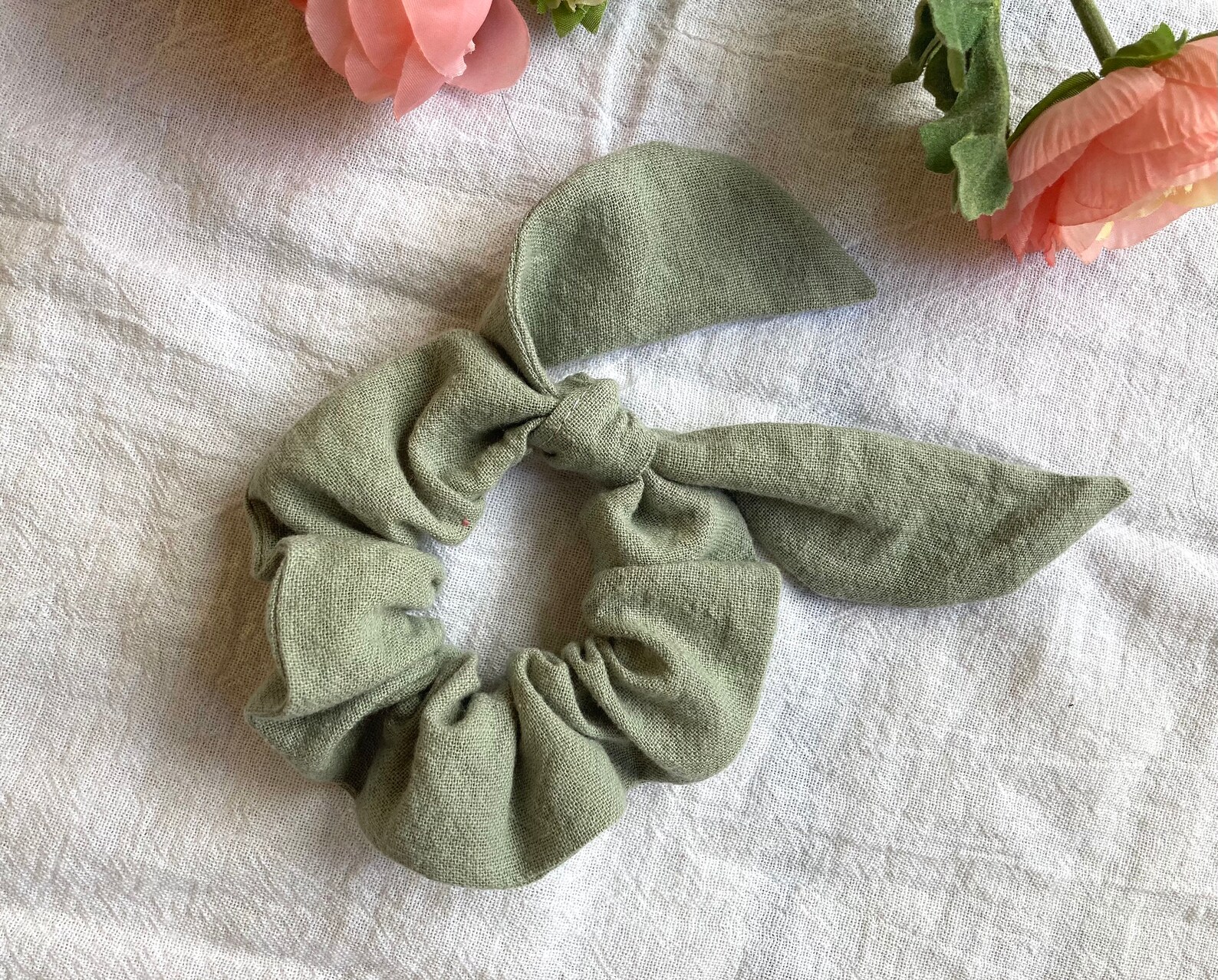 Sage Green Linen Scrunchie With Removeable Tie Cute and Soft - Etsy
