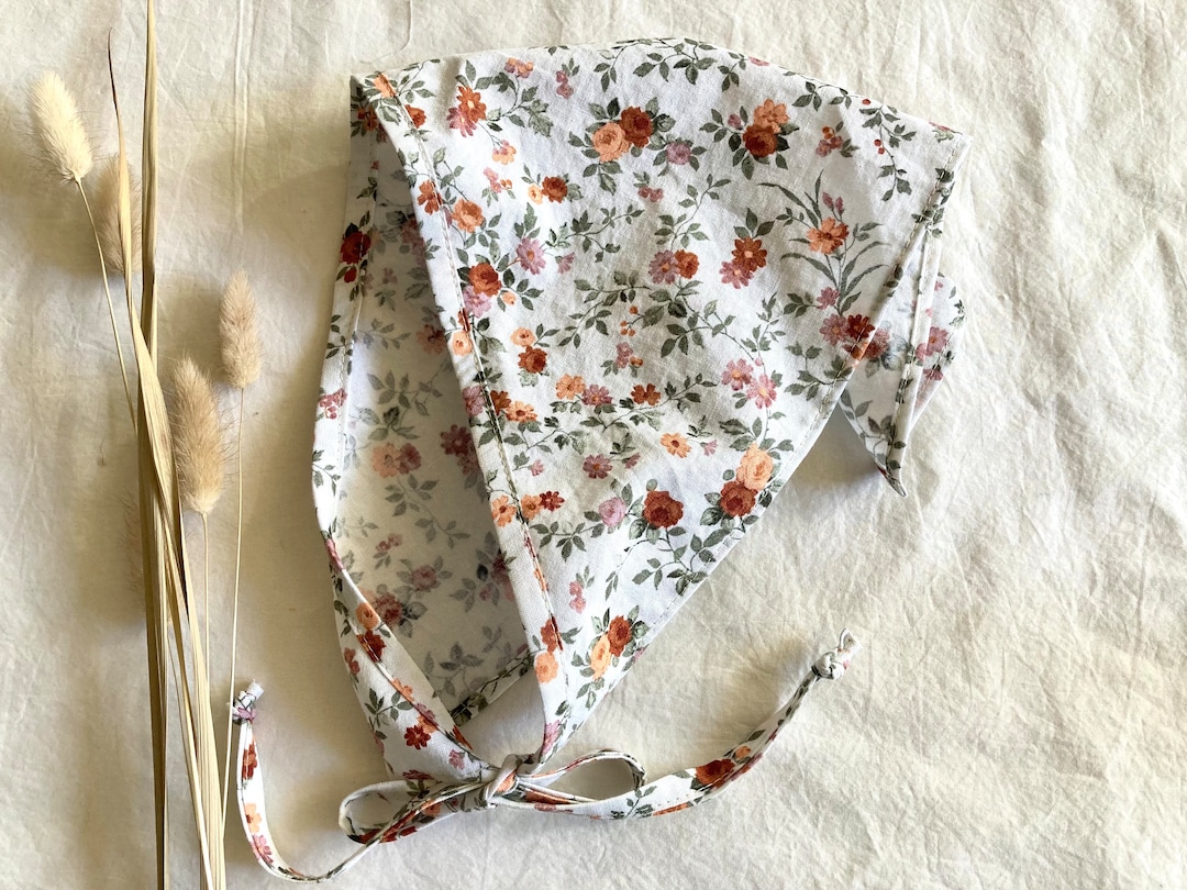 French Garden Hair Bandana in White With Orange and Red Roses, Spring ...