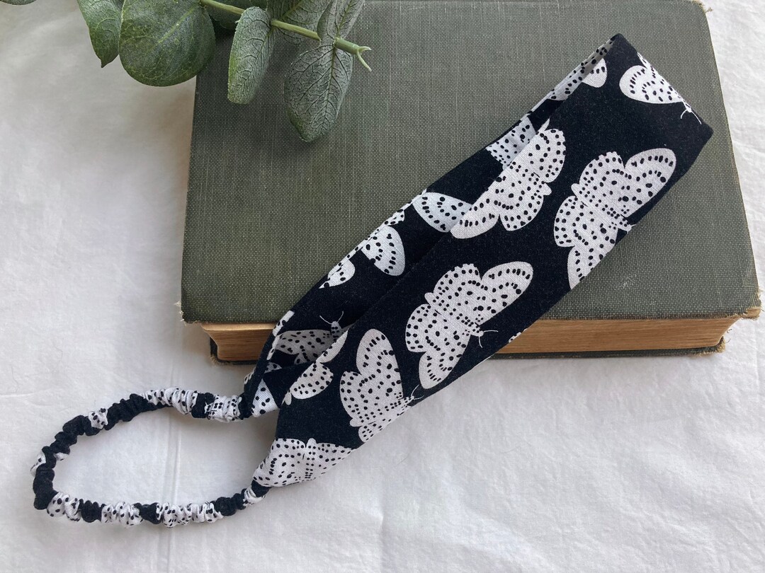 Moth Headband in Black and White, Minimal Witchy Hair Accessory - Etsy