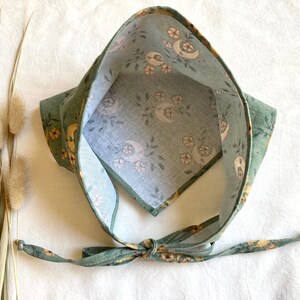Sage Moon Triangle Hair Scarf in Green With Crescent Moons and Leaves ...