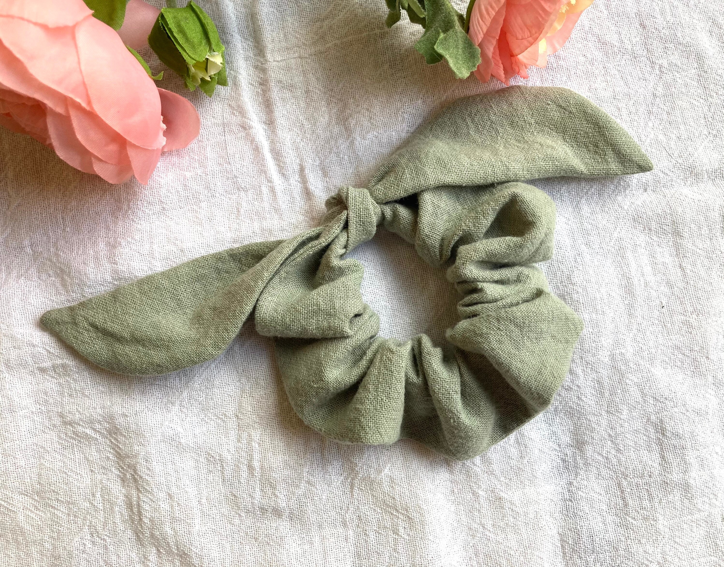 Sage Green Linen Scrunchie With Removeable Tie Cute and Soft - Etsy