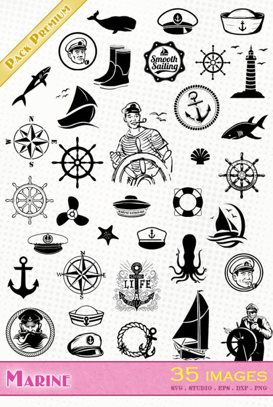 Sailor/nautical - 35 Svg/dxf/eps/silhouette Studio/png - Silhouettes ...