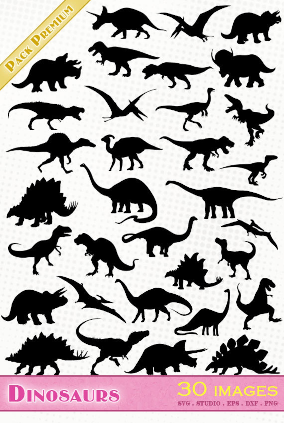 Dinosaurs - 30 Svg/dxf/eps/studio/png - Silhouette, Vector Cutting ...