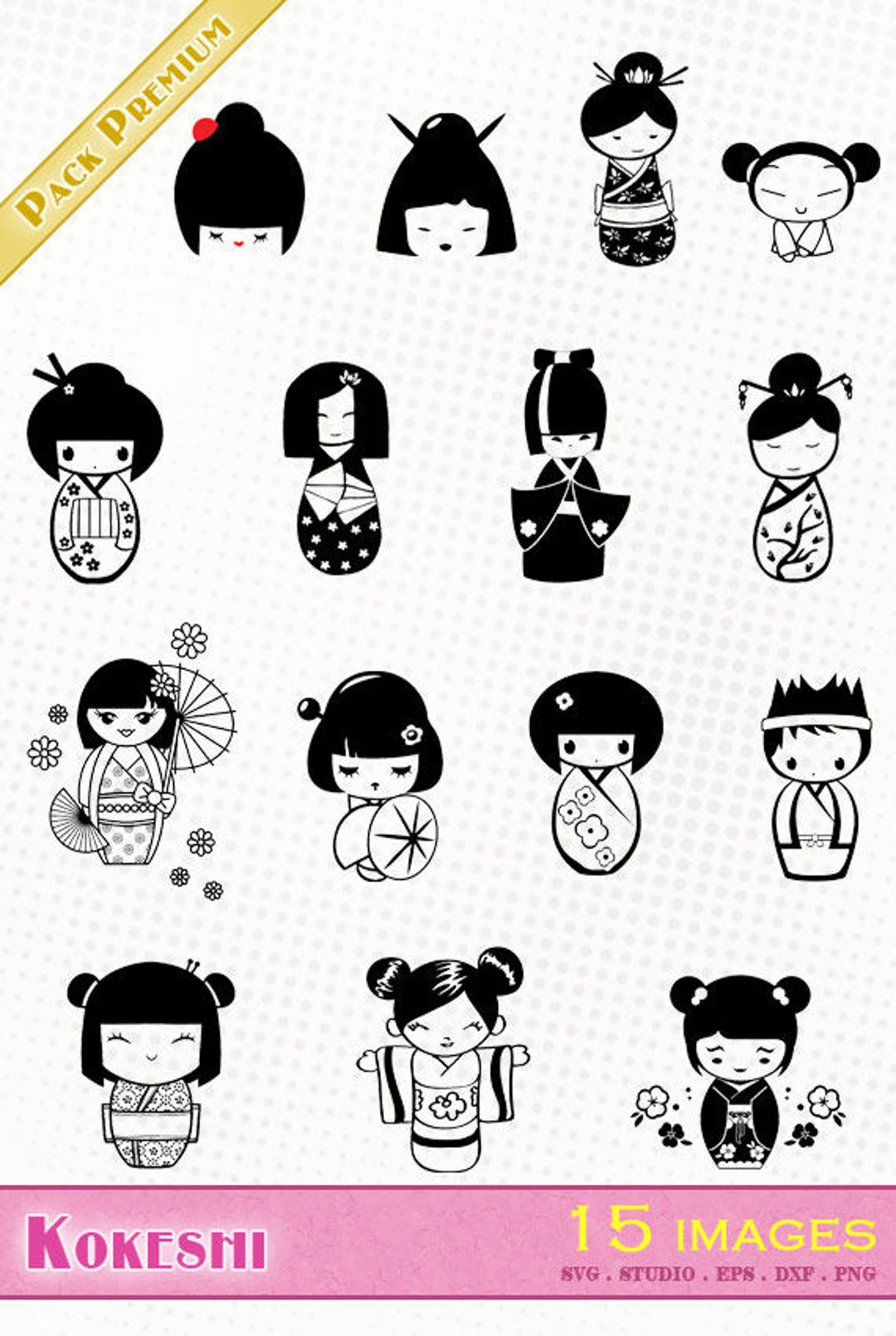 Kokeshi / Japanese Doll - 15 Svg/dxf/eps/silhouette Studio/png ...
