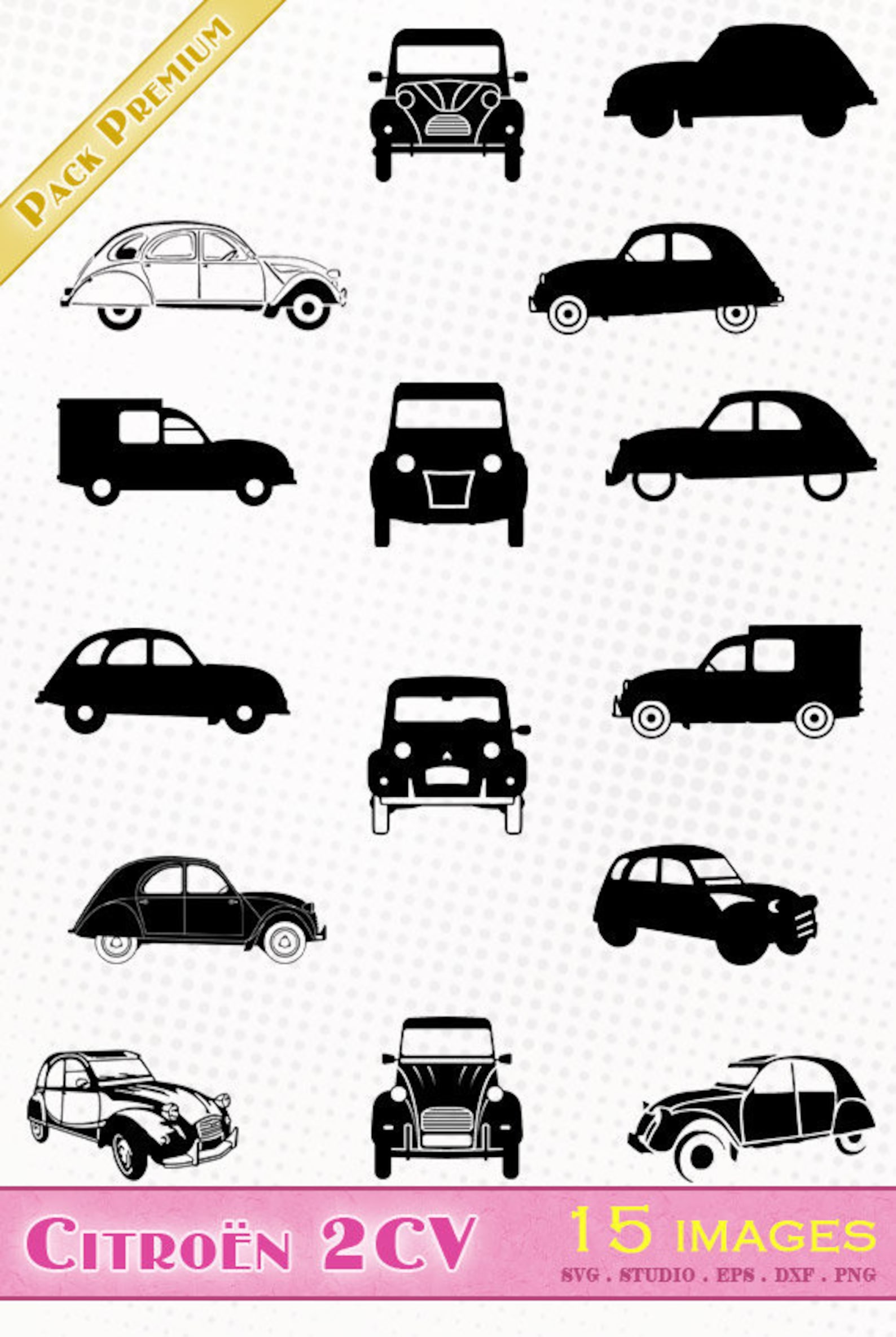 Citroën 2CV - 15 Svg/dxf/eps/silhouette Studio/png - Silhouettes ...