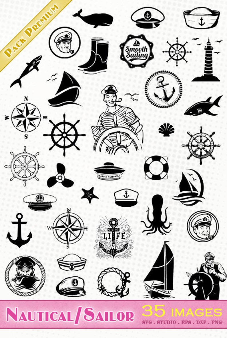 Sailor/nautical - 35 Svg/dxf/eps/silhouette Studio/png - Silhouettes ...