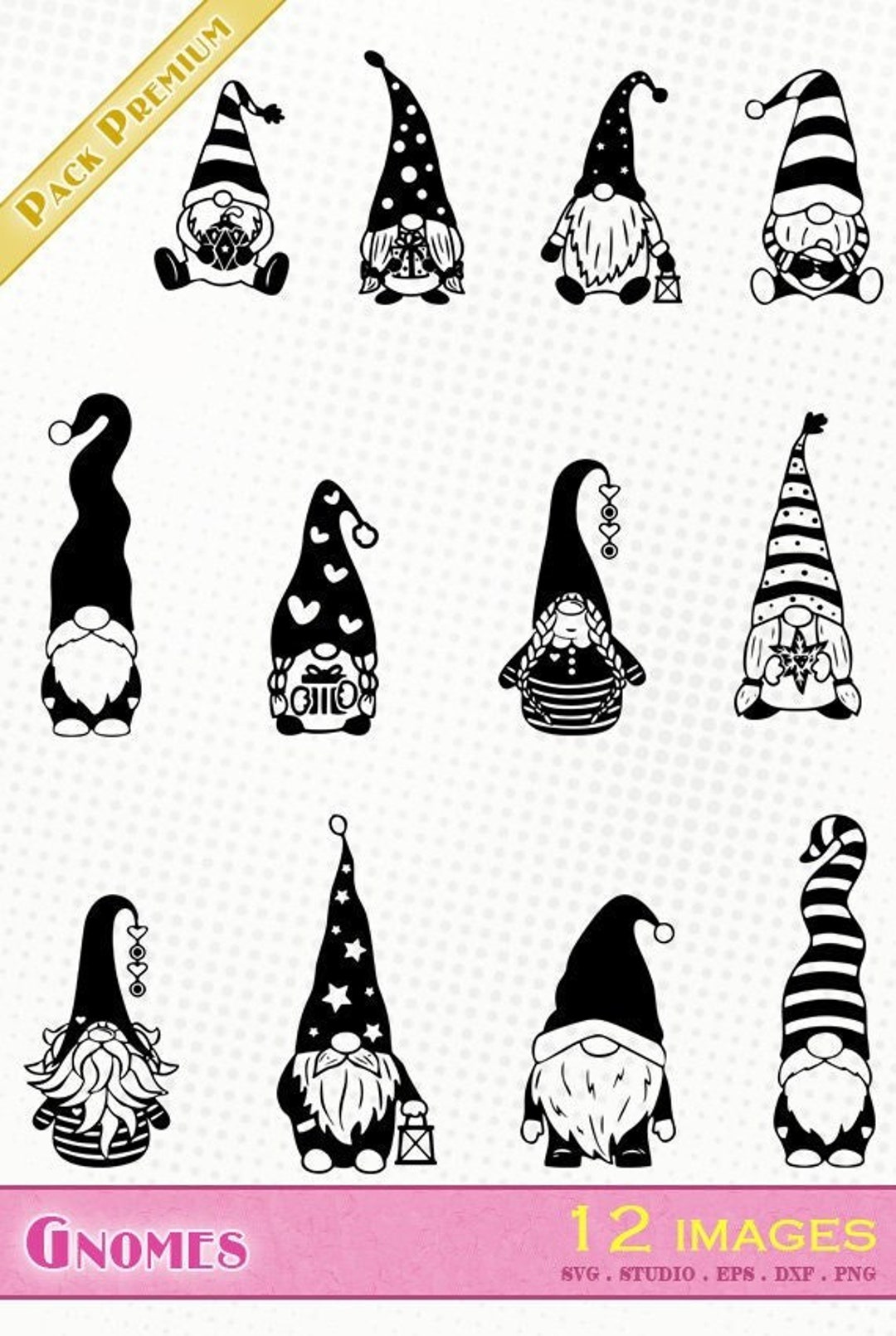 Gnome - 12 Svg / Png / Dxf / Eps / Studio Files - Silhouettes, Die ...