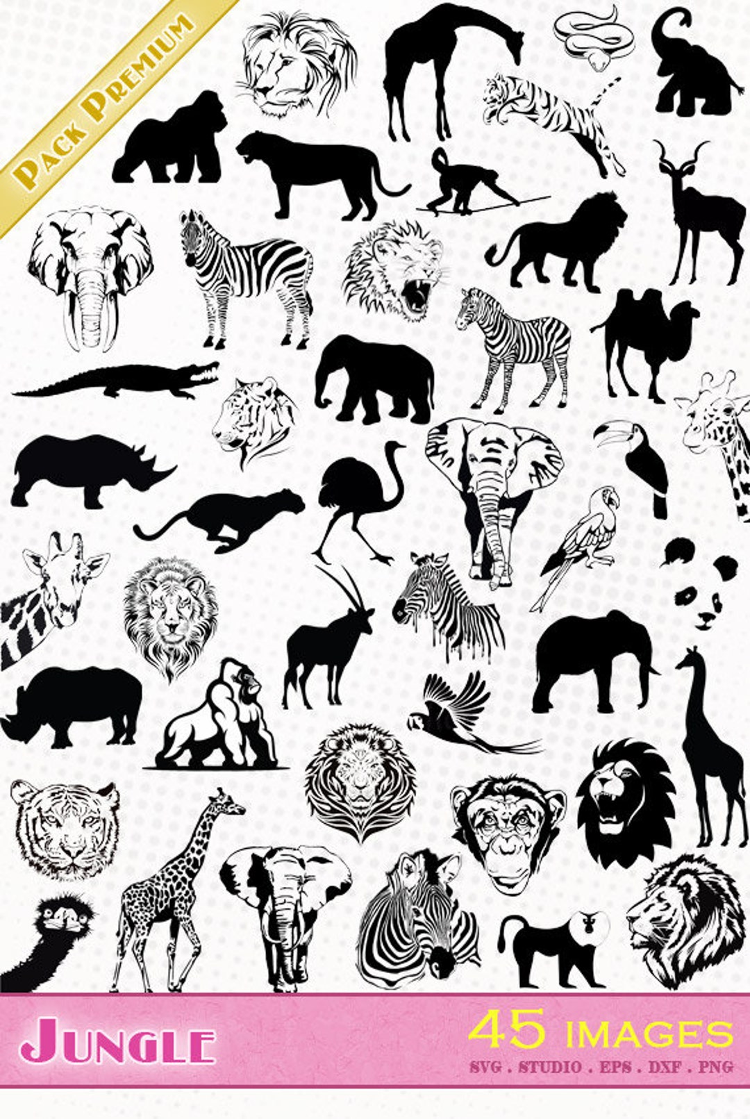 Jungle Animals - 45 Svg/dxf/eps/silhouette Studio/png - Silhouettes ...