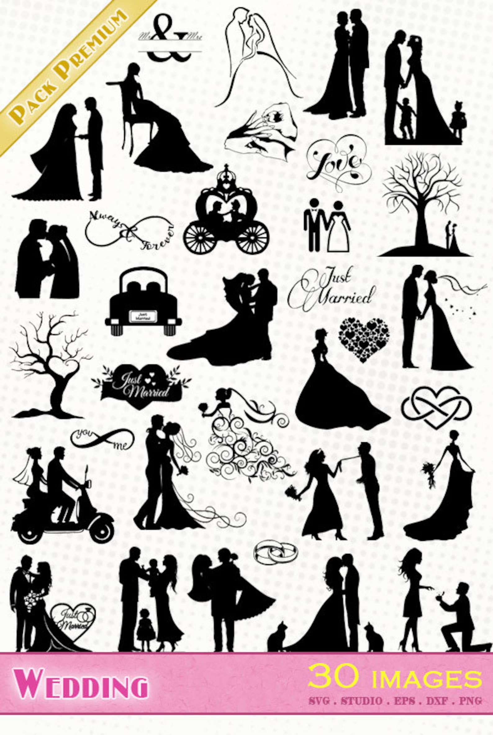 Wedding 30 Svg/dxf/eps/silhouette Studio/png Silhouettes, Cutting Files ...