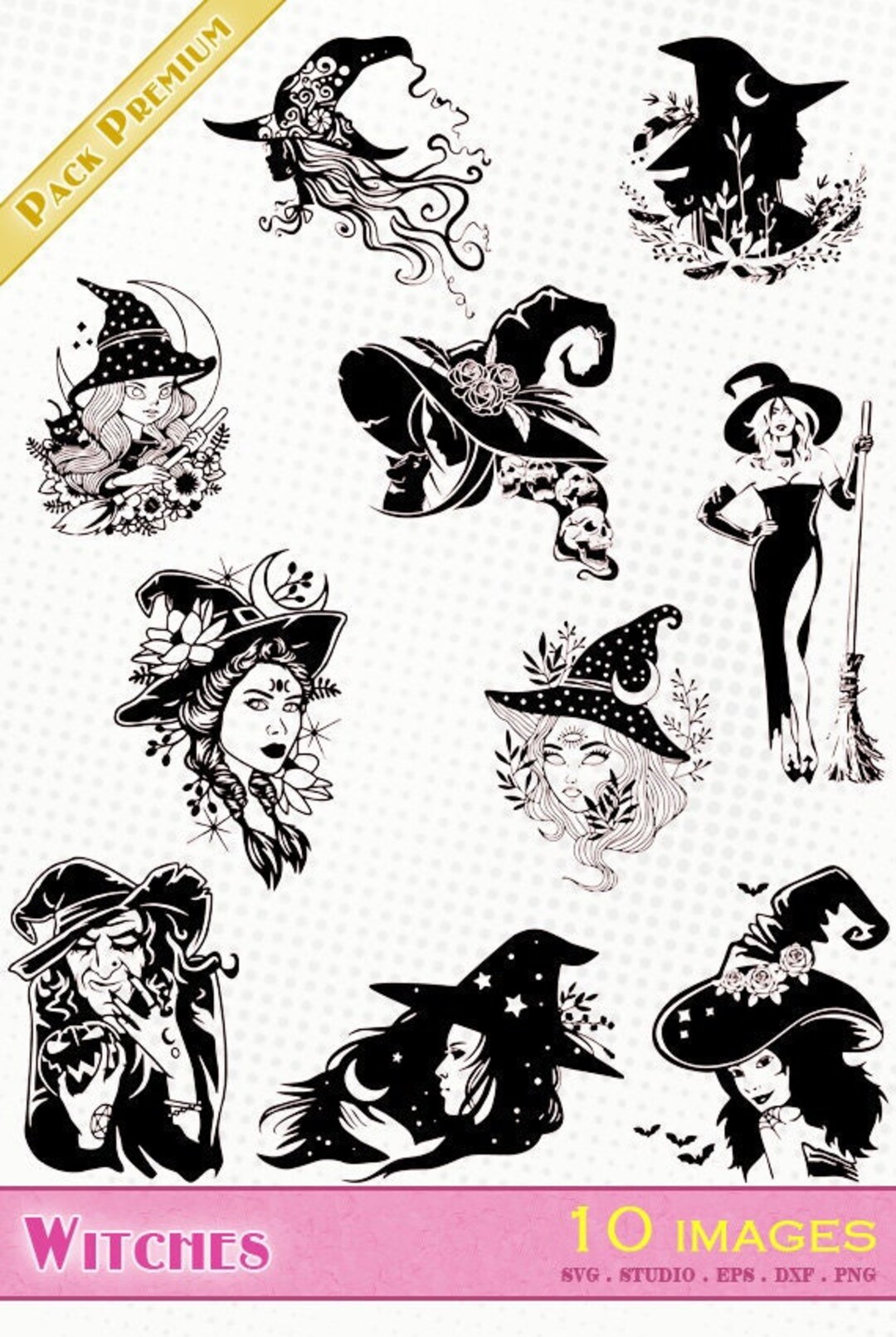 Witch - 10 Svg/dxf/eps/silhouette Studio/png - Silhouettes, Cutting ...