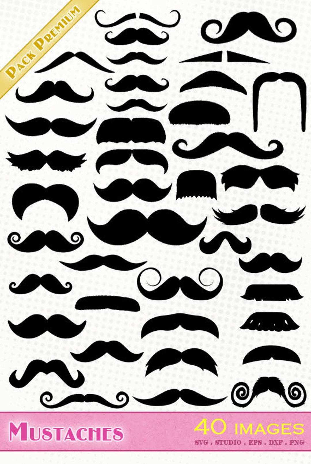 Mustache - 40 Mustaches Svg/dxf/eps/silhouette Studio/png Files ...
