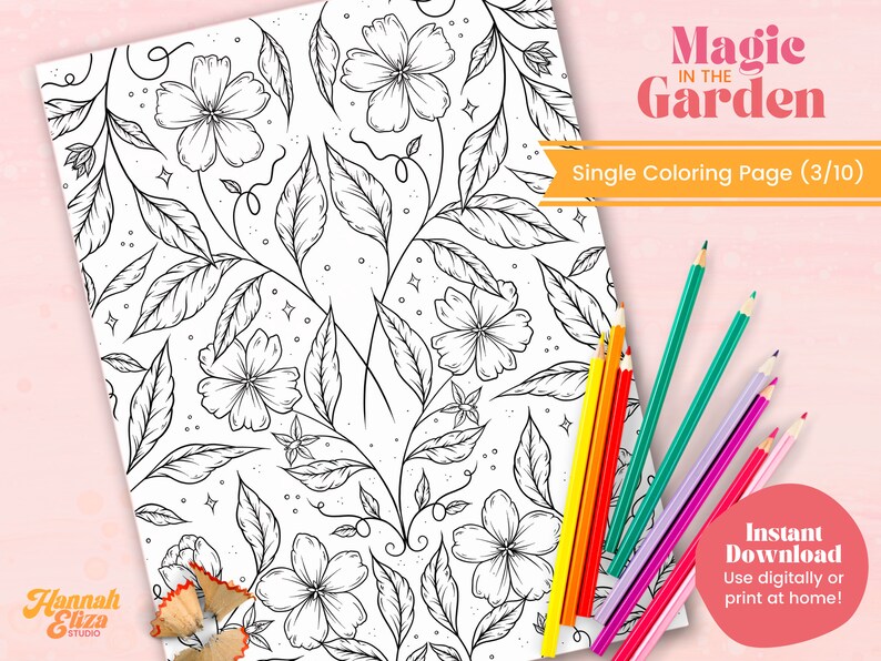 Floral Printable Coloring Page, Single Adult Coloring Page, Books for ...