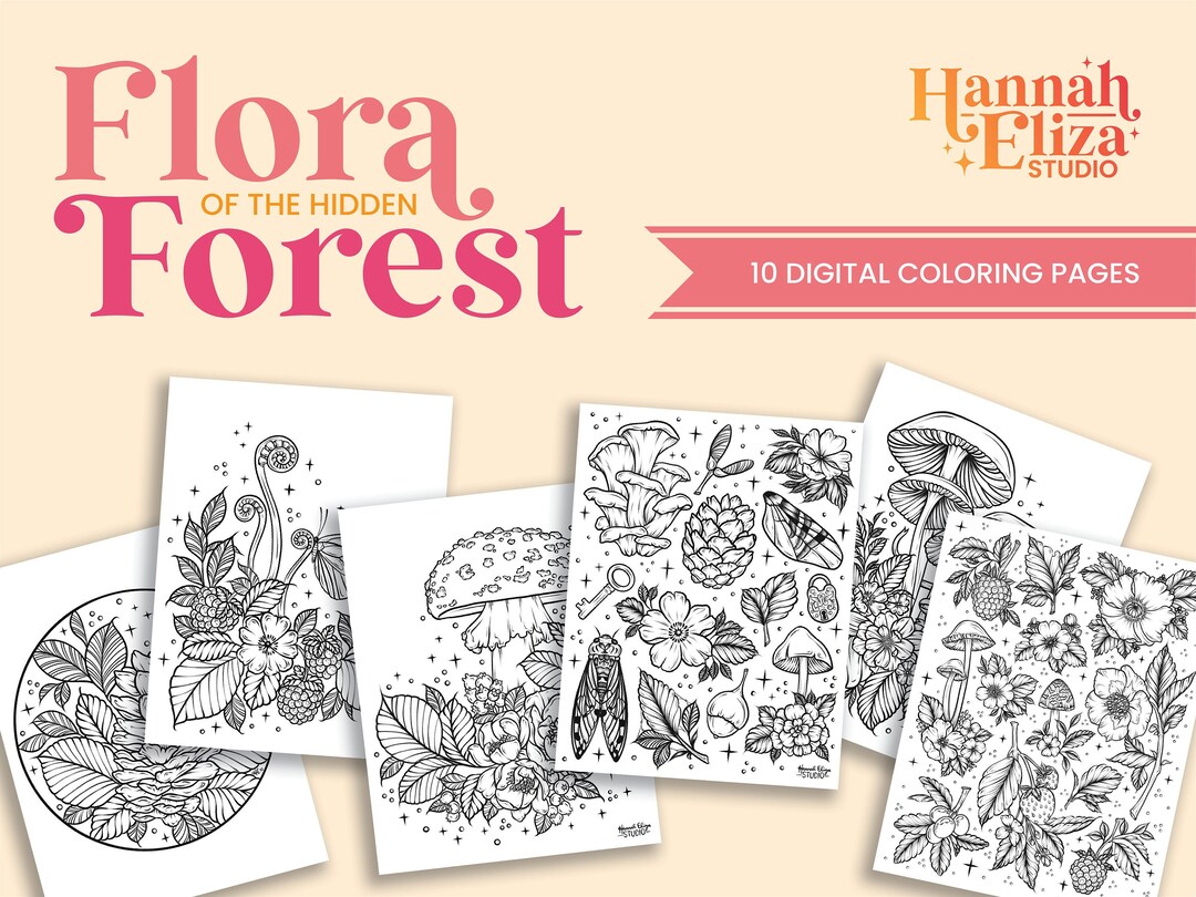 Set of 10 Botanical Coloring Pages Printable Adult Coloring Sheets ...