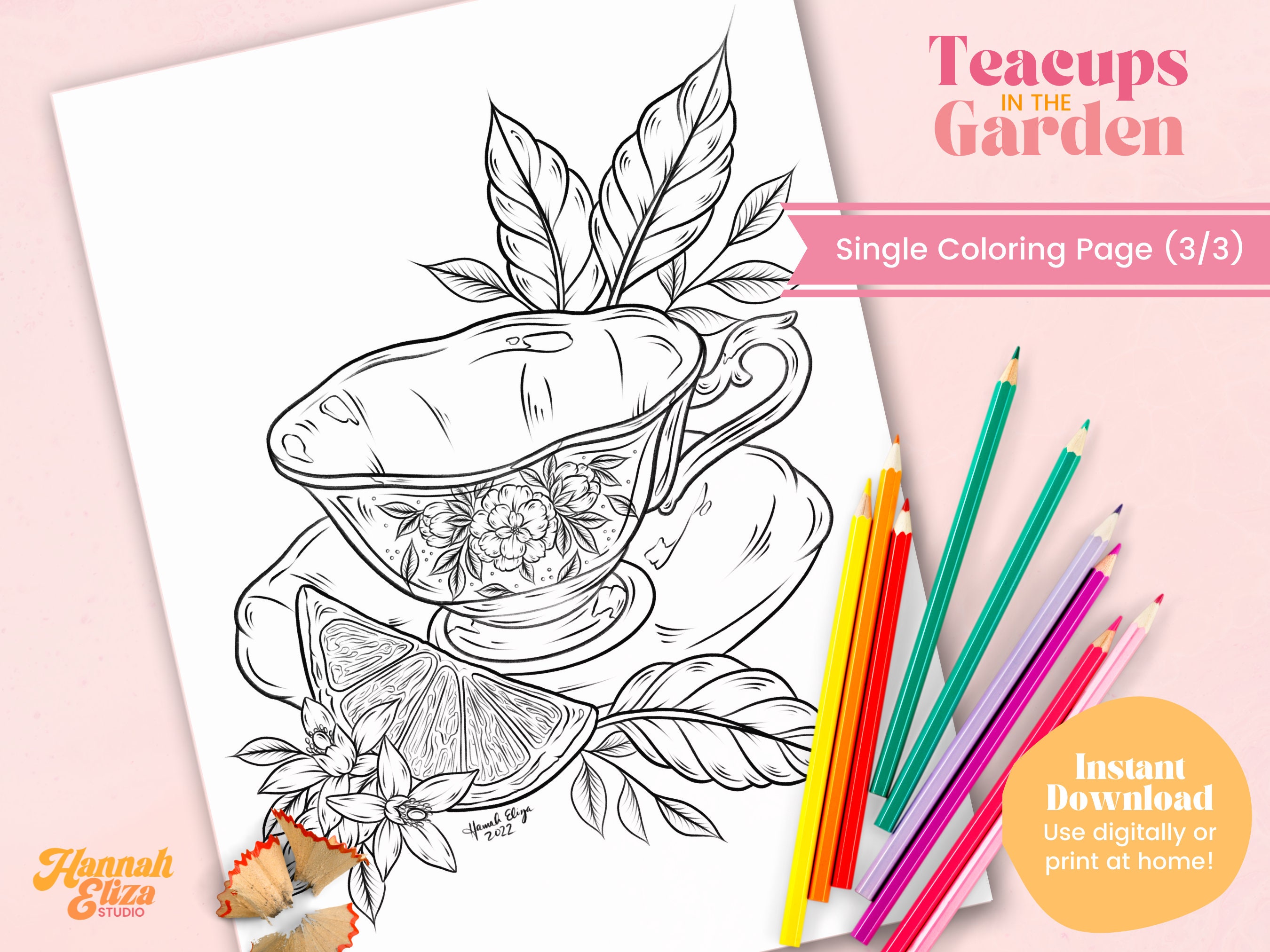Teacup Coloring Page 3, Individual Coloring Page, Relaxing Activities ...